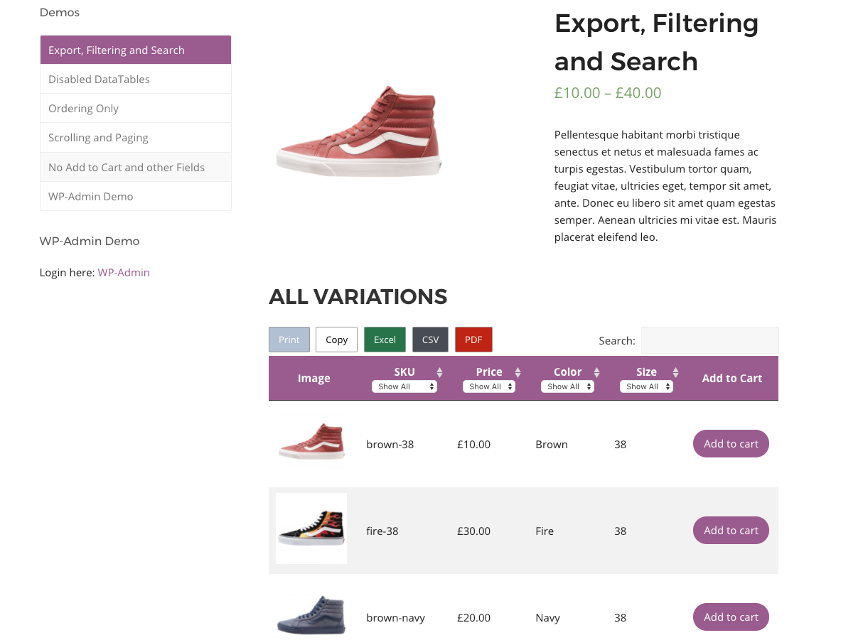 Woocommerce Variations Table By Welaunch Codecanyon